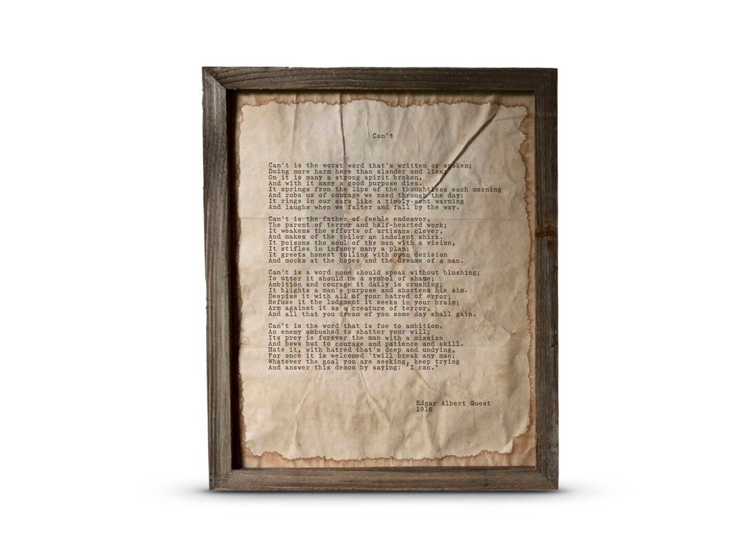 Can’t | Edgar Albert Guest | Vintage Typewriter Style Poem Framed in ...