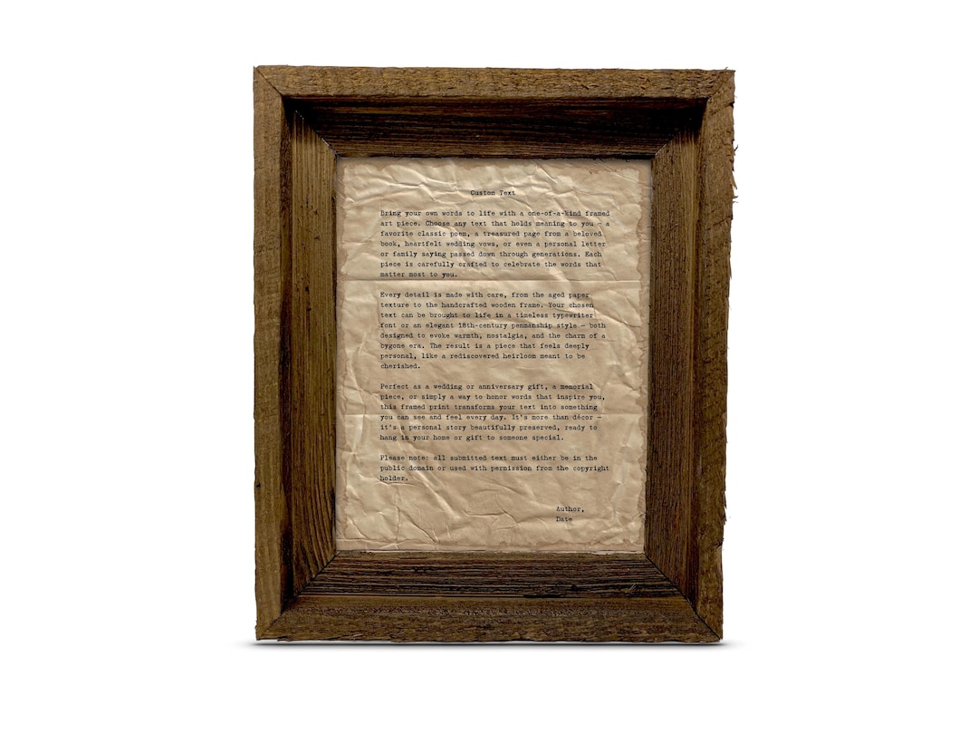 Custom Poem, Quote, Wedding Vows, Lyrics | Handmade Distressed Prints ...