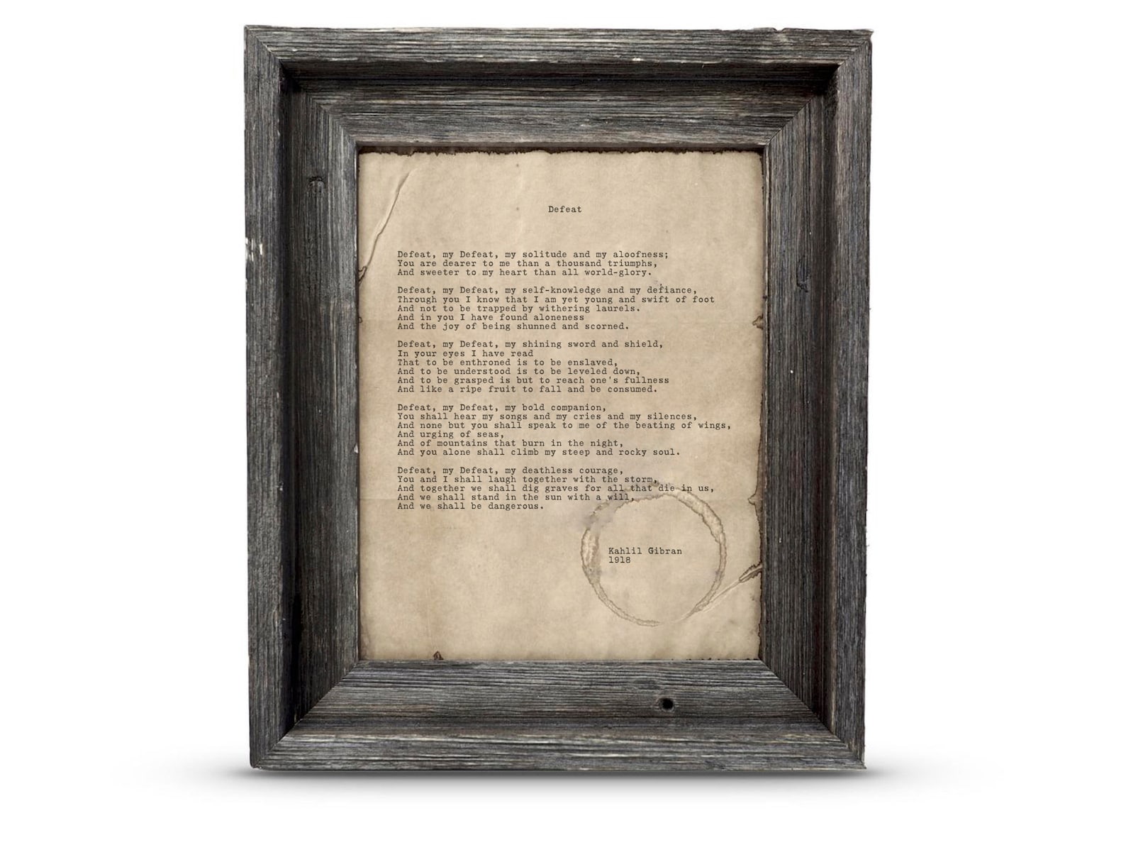 Defeat Poem Print Kahlil Gibran Wall Art Hand Typed - Etsy