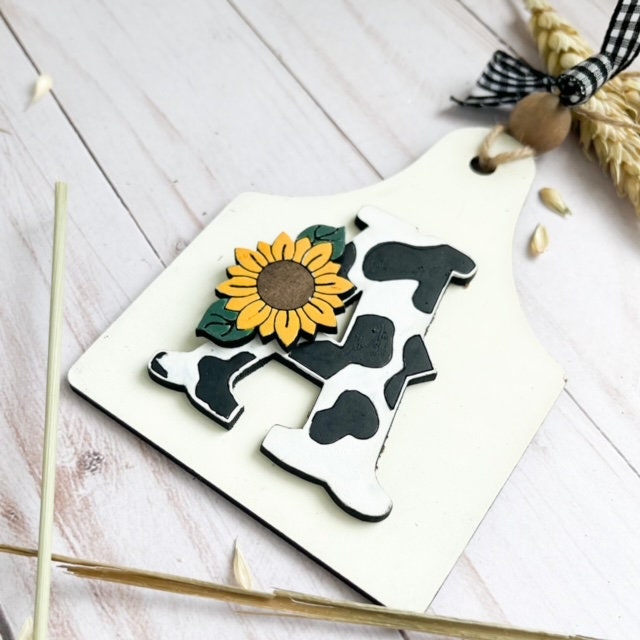 Monogram Cow Ear Tag With Sunflower Charm SVG File - Etsy