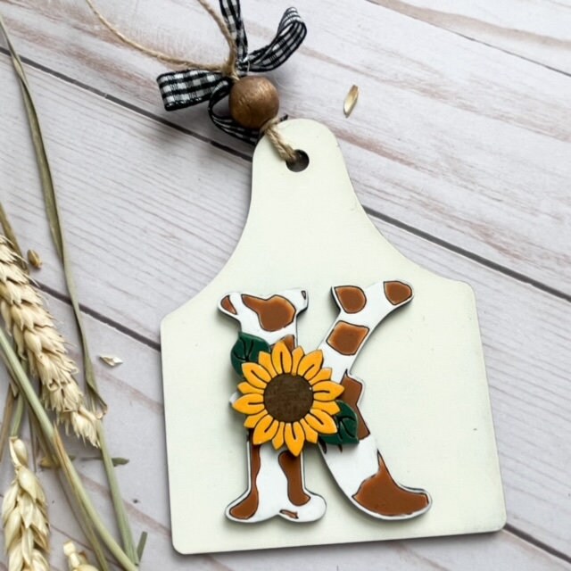 Monogram Cow Ear Tag With Sunflower Charm SVG File - Etsy