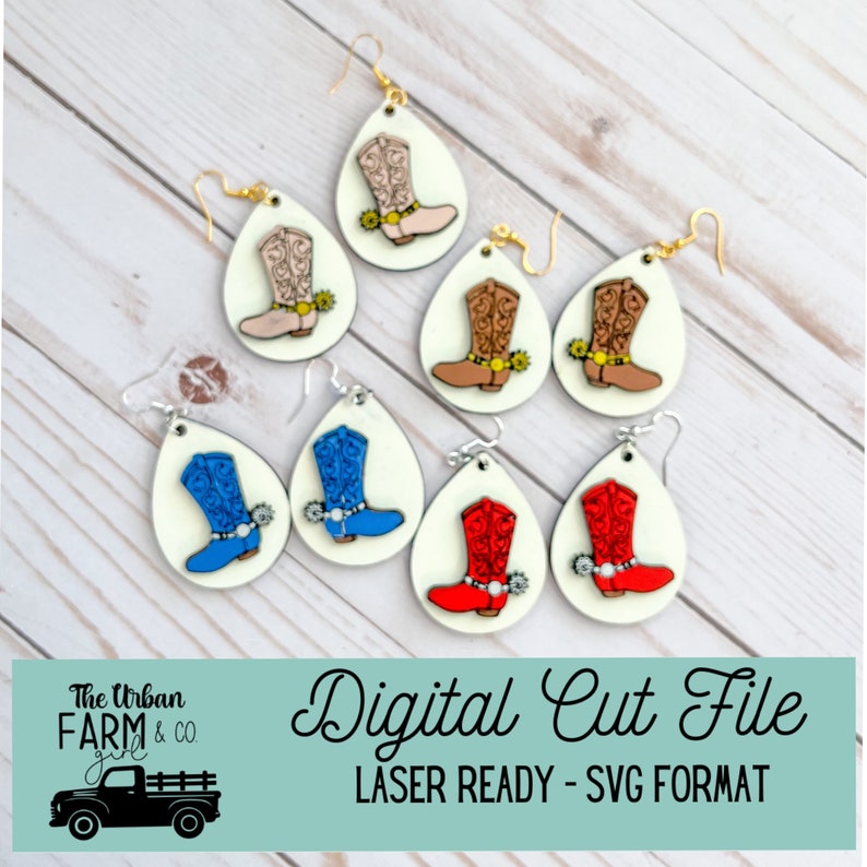 Teardrop Cowboy Boot Earring SVG File - Etsy