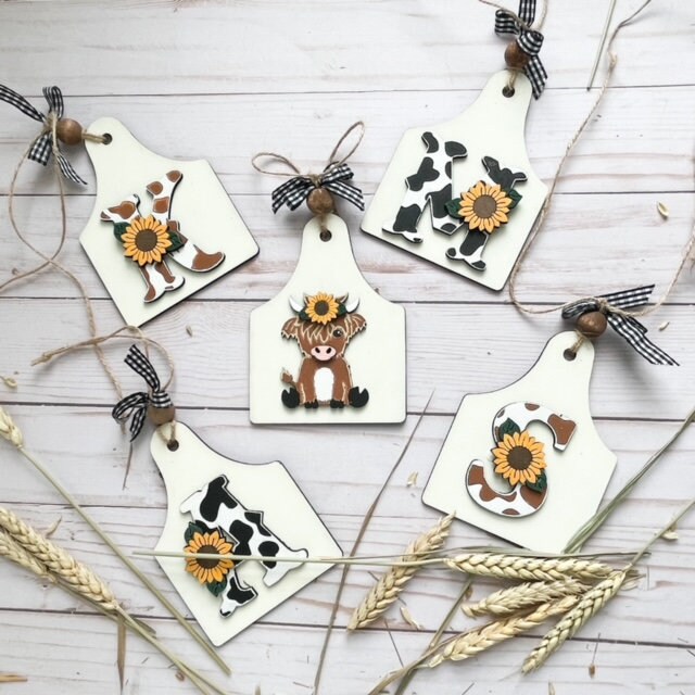 Monogram Cow Ear Tag With Sunflower Charm SVG File - Etsy