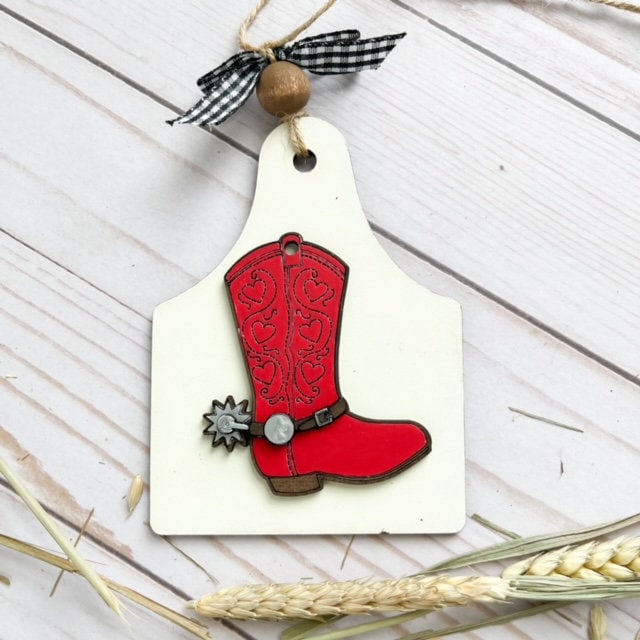 Cowboy Boot Ear Tag Charm SVG - Etsy