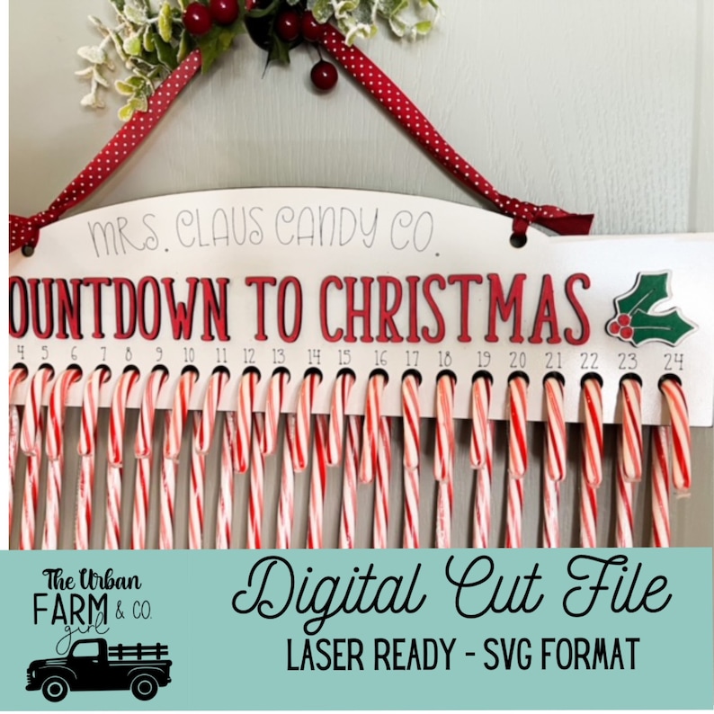 Mrs. Claus Christmas Countdown Candy Cane SVG Laser Cutting File - Etsy