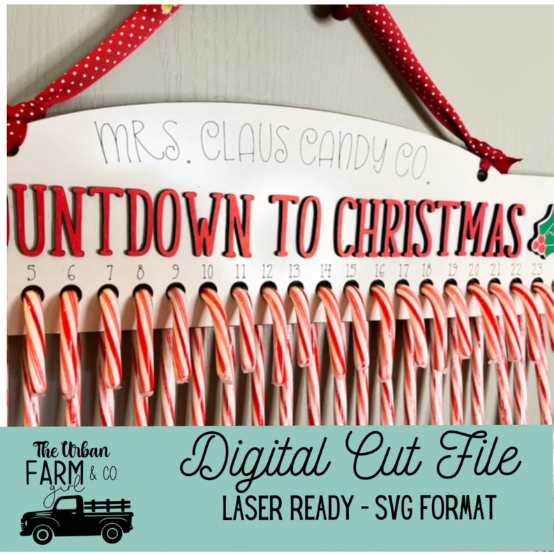 Mrs. Claus Christmas Countdown Candy Cane SVG Laser Cutting File - Etsy