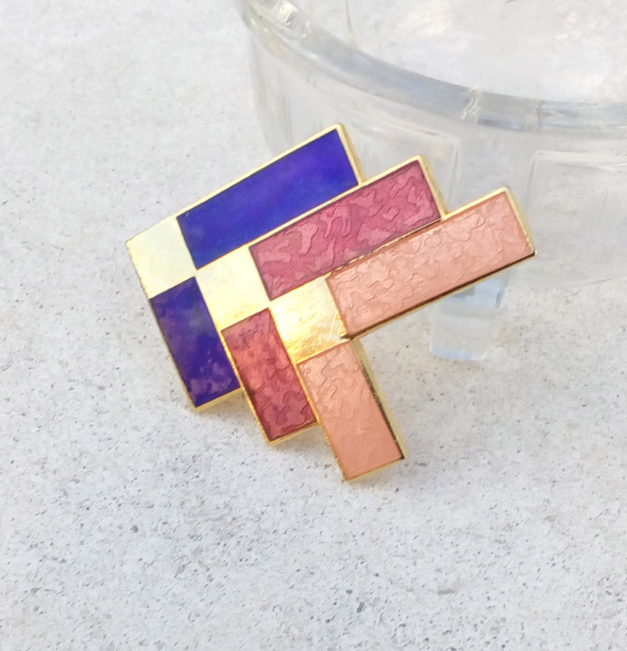 Vintage Geometric Chevron Pin Gold Tone Pink and Blue Enamel Pin ...