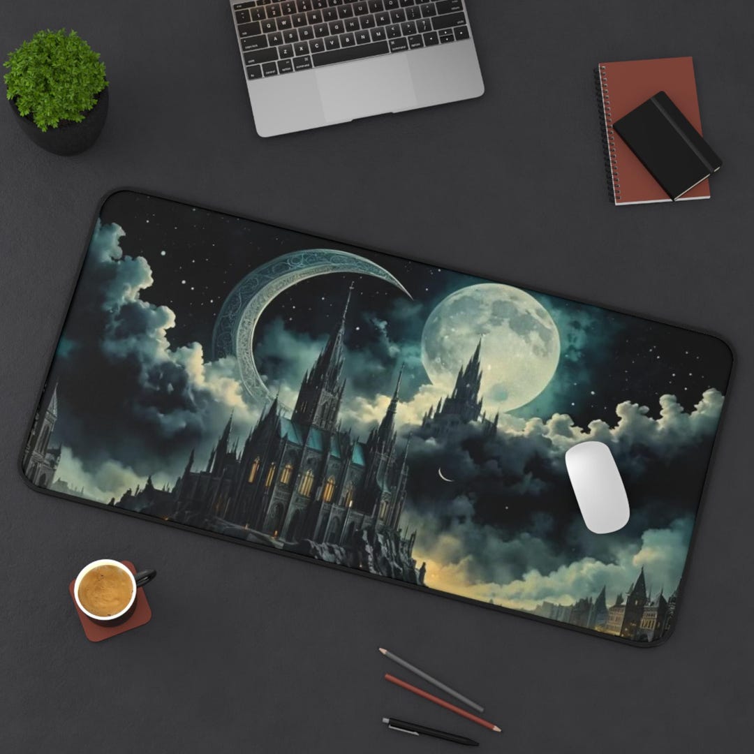 Midnight Moon Castle Desk Mat Aesthetic Playmat - Gamer Desk Pad - PC ...