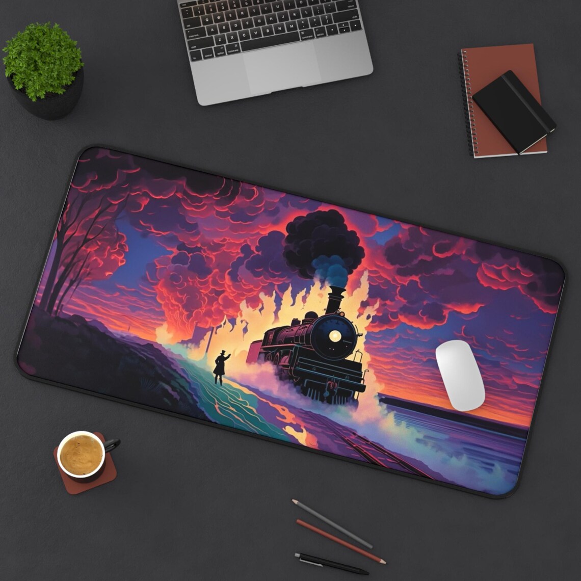 Lofi Colorful Steam Engine Desk Mat Aesthetic MTG Playmat - Gamer Desk ...