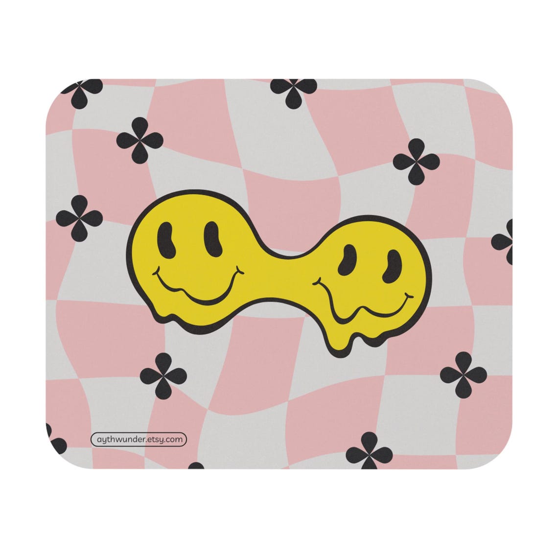 Retro Checkered Melting Smileys Mouse Pad - Retro Aesthetic - Office ...