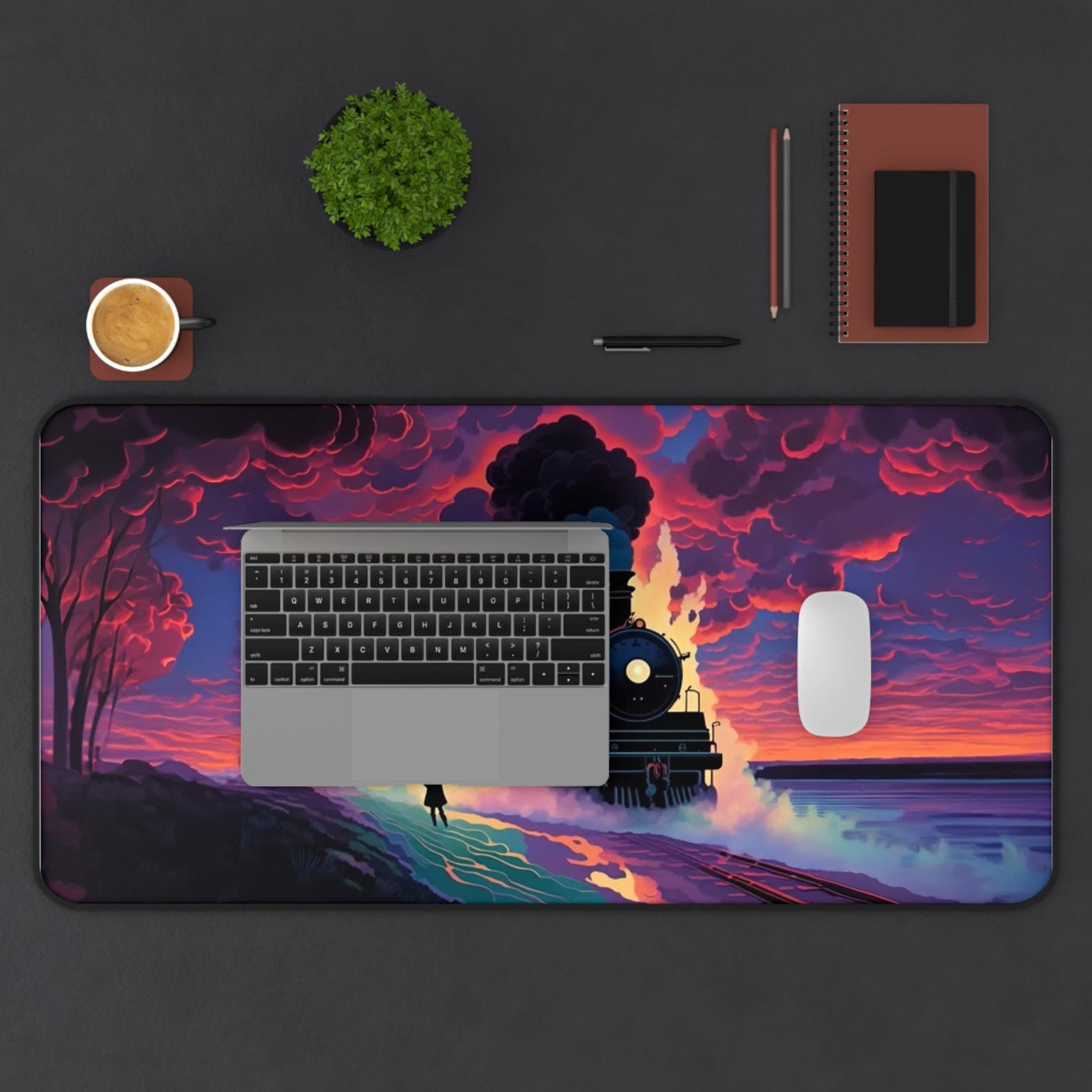 Lofi Colorful Steam Engine Desk Mat Aesthetic MTG Playmat - Gamer Desk ...
