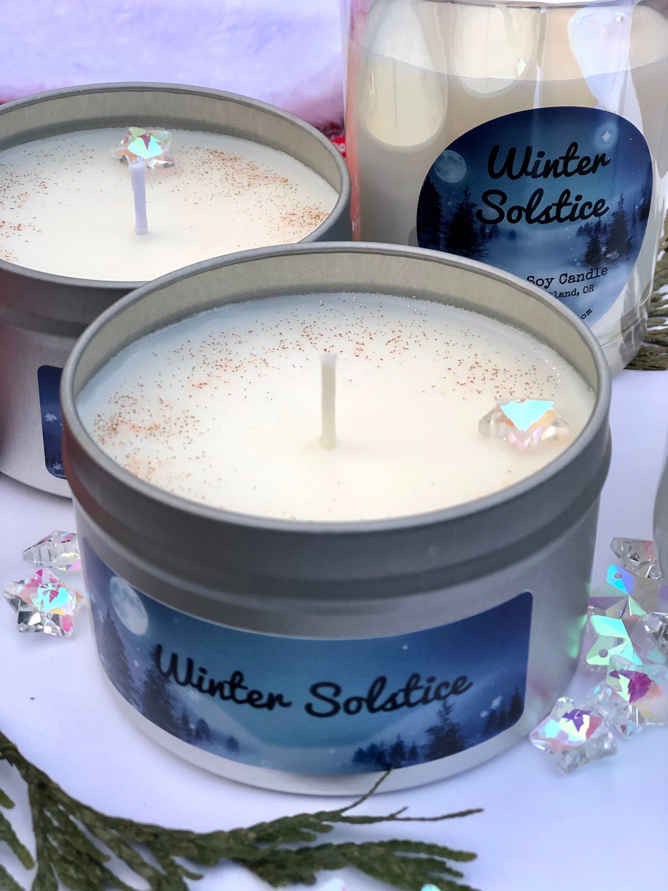 Winter Solstice coconut soy candle fir scented with crystal | Etsy