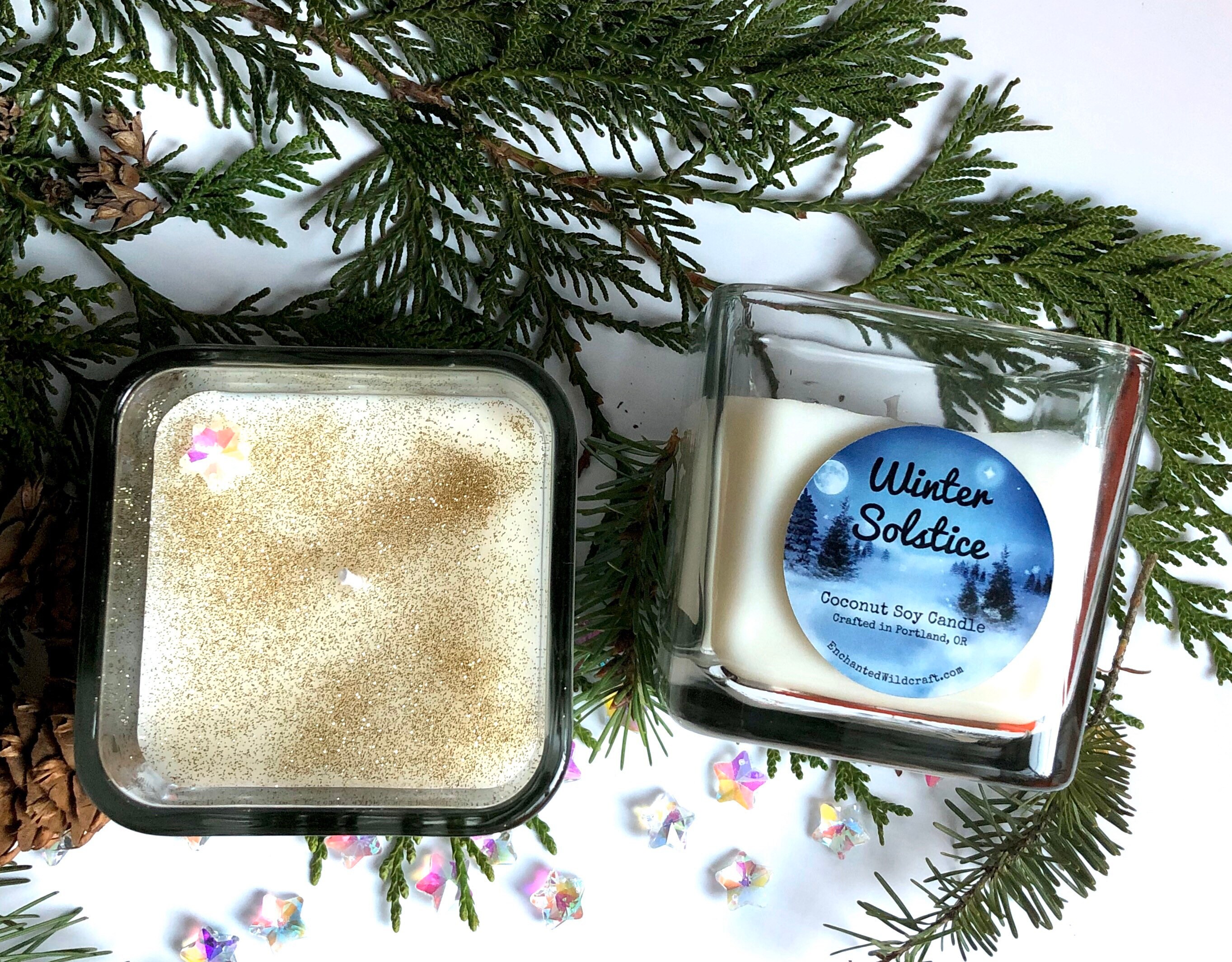 Winter Solstice coconut soy candle fir scented with crystal | Etsy