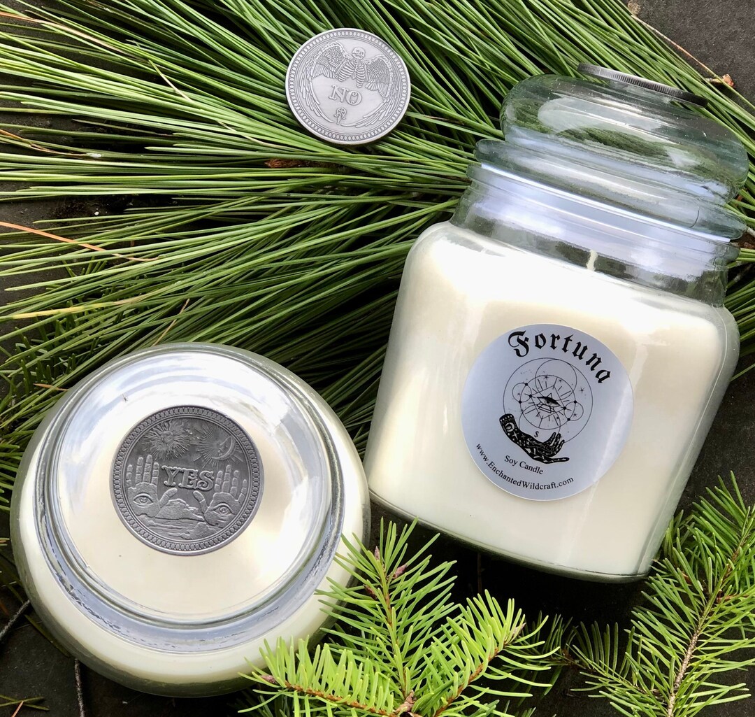 Fortuna Coconut Soy Candle With Removable Yes, No Divination Coin, Tin ...