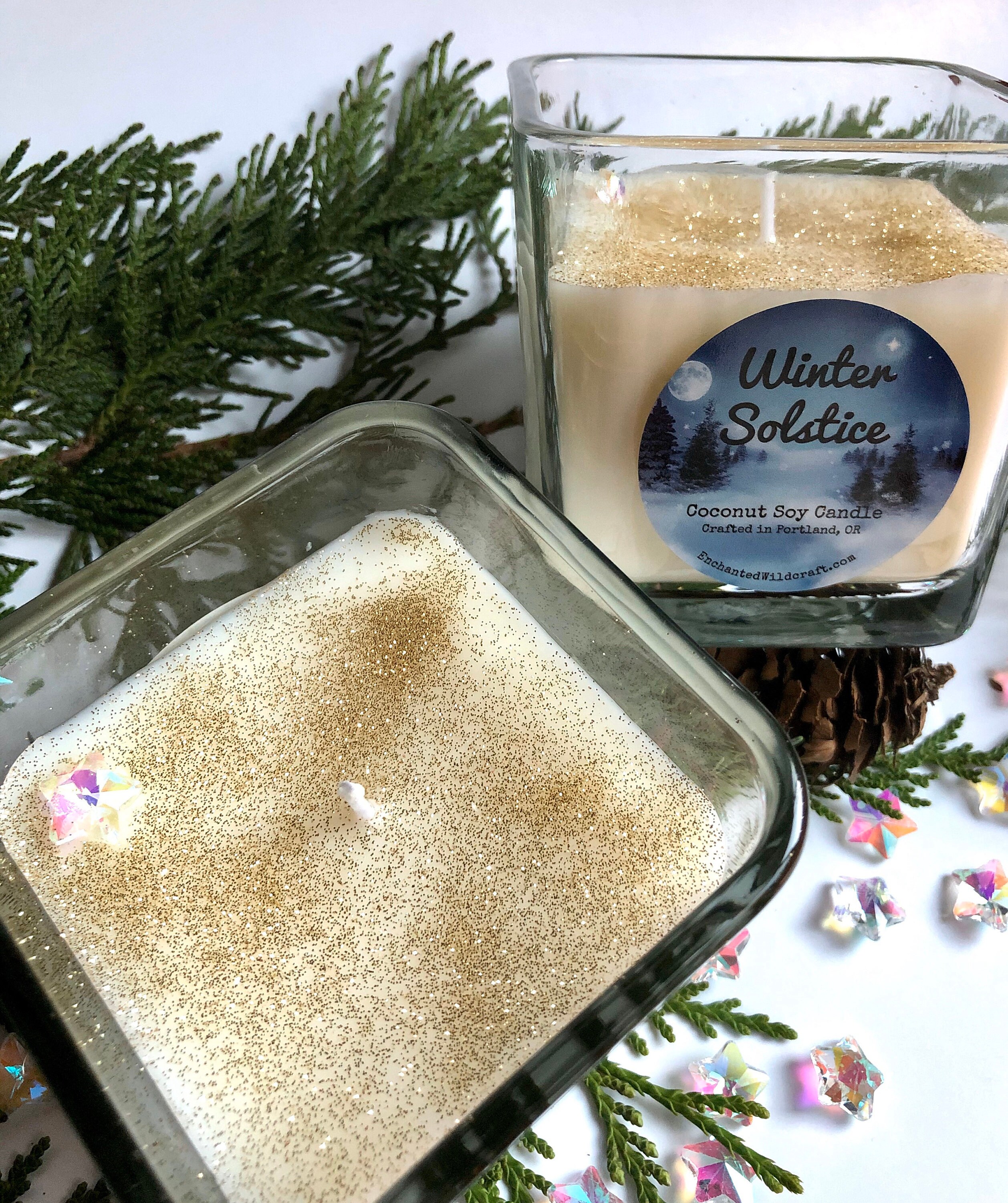 Winter Solstice coconut soy candle fir scented with crystal | Etsy