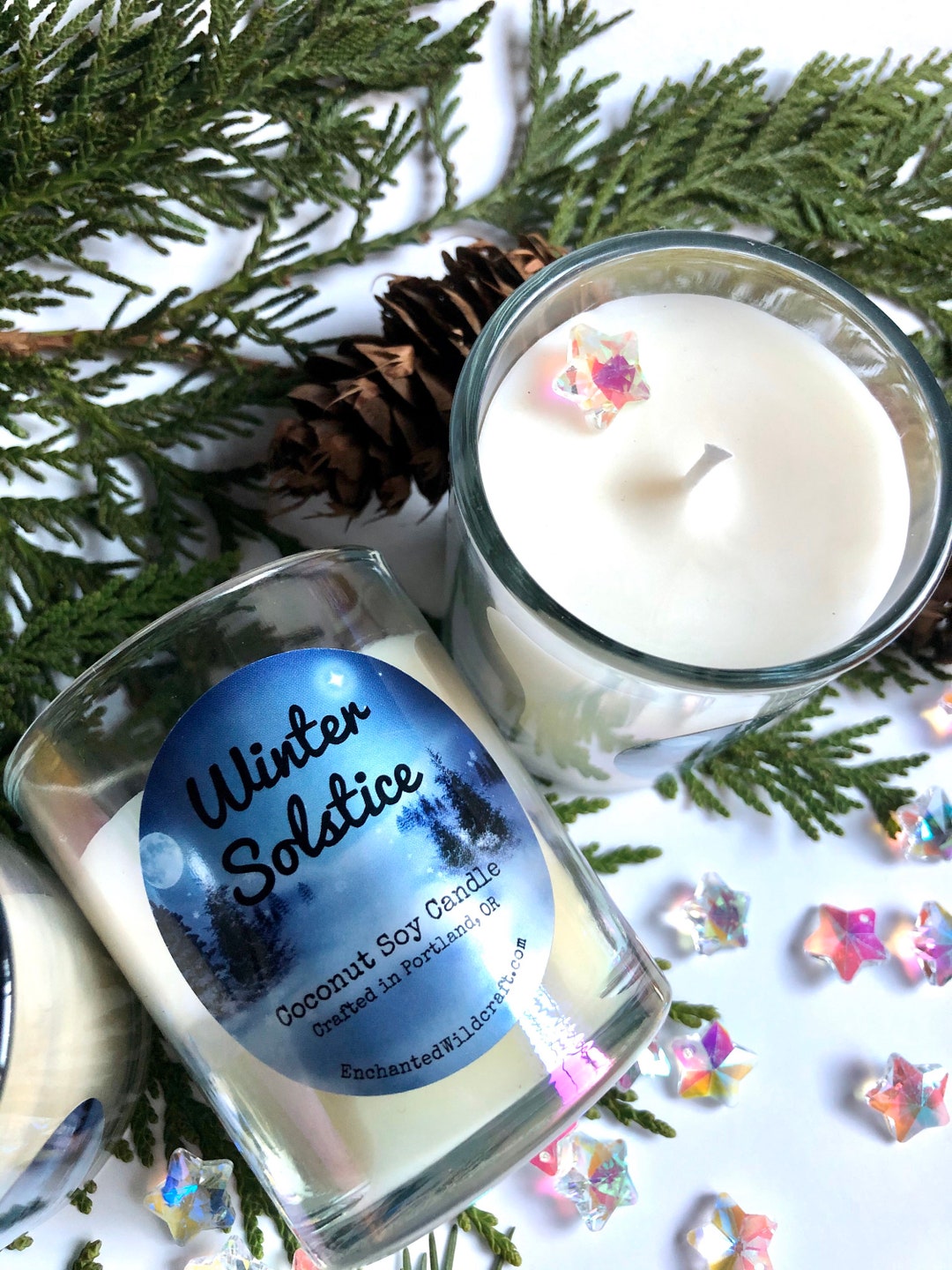Winter Solstice Coconut Soy Candle Fir Scented With Crystal Star. Yule ...