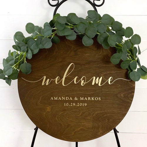 Round Wedding Welcome Sign Custom Circle Wood Wedding Sign - Etsy