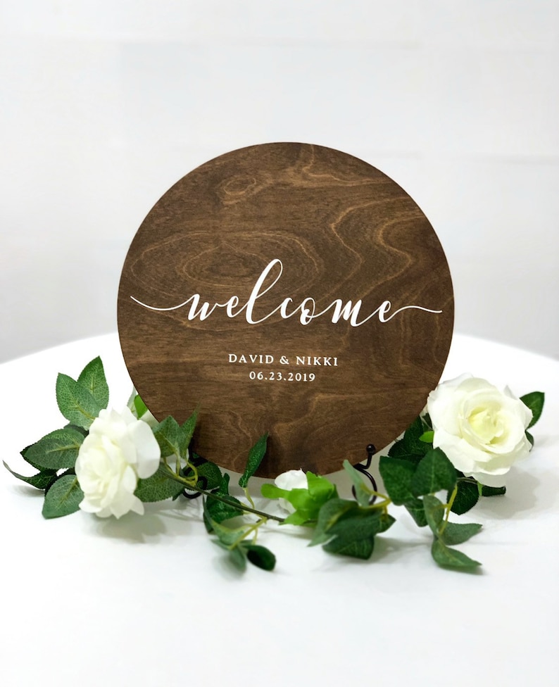 Round Wedding Welcome Sign Custom Circle Wood Wedding Sign - Etsy