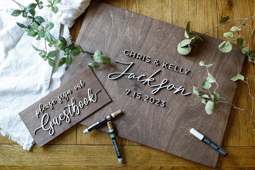 Wedding Guest Book Alternative, Rustic Wood Guest Book, Last Name Sign ...
