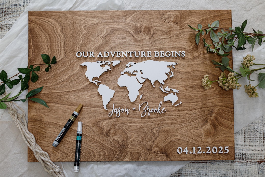 World Map Wedding Guest Book Alternative Sign, Our Adventure Begins ...