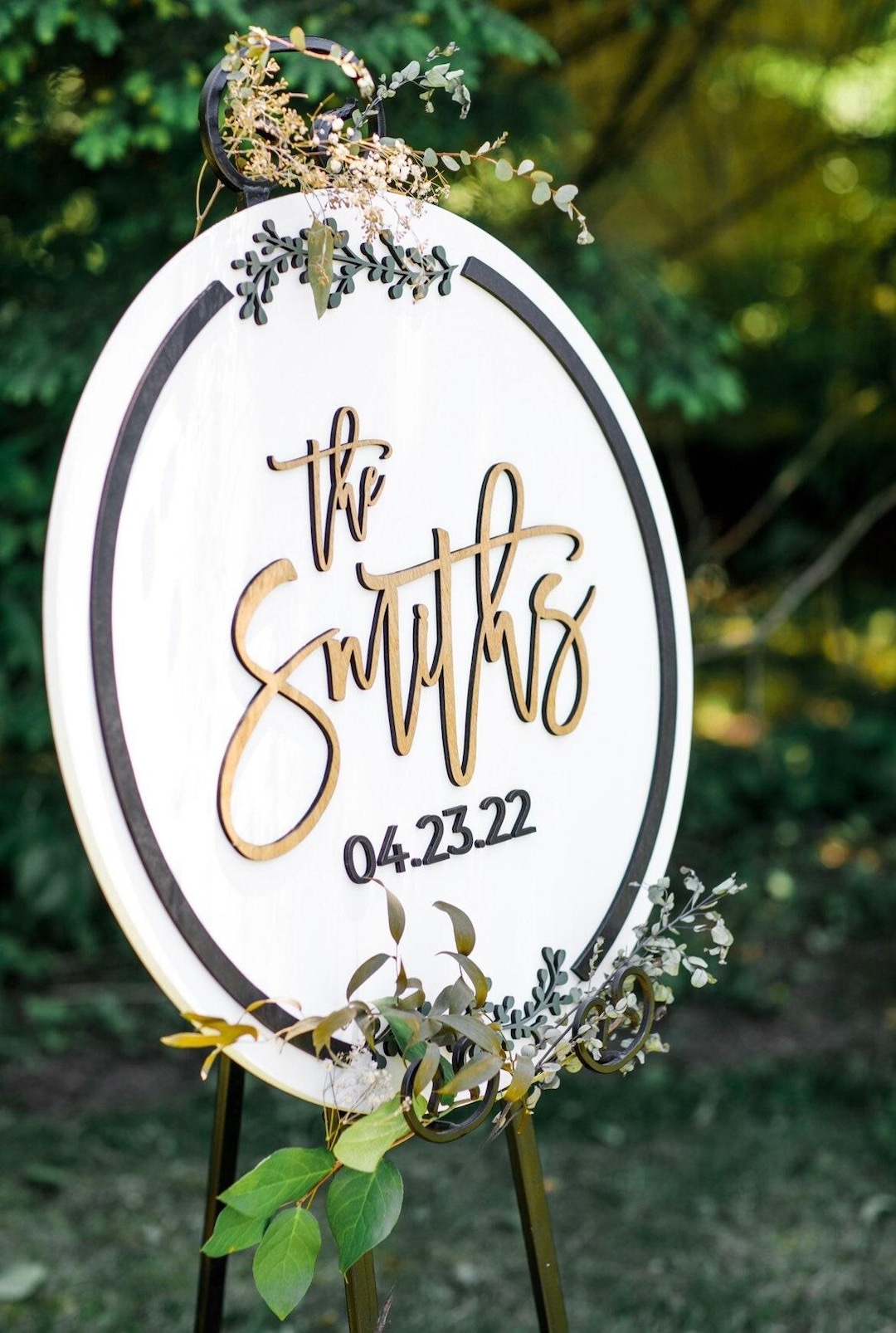 Painted 3D Circle Wedding Welcome Sign • Custom Wood Wedding Sign ...