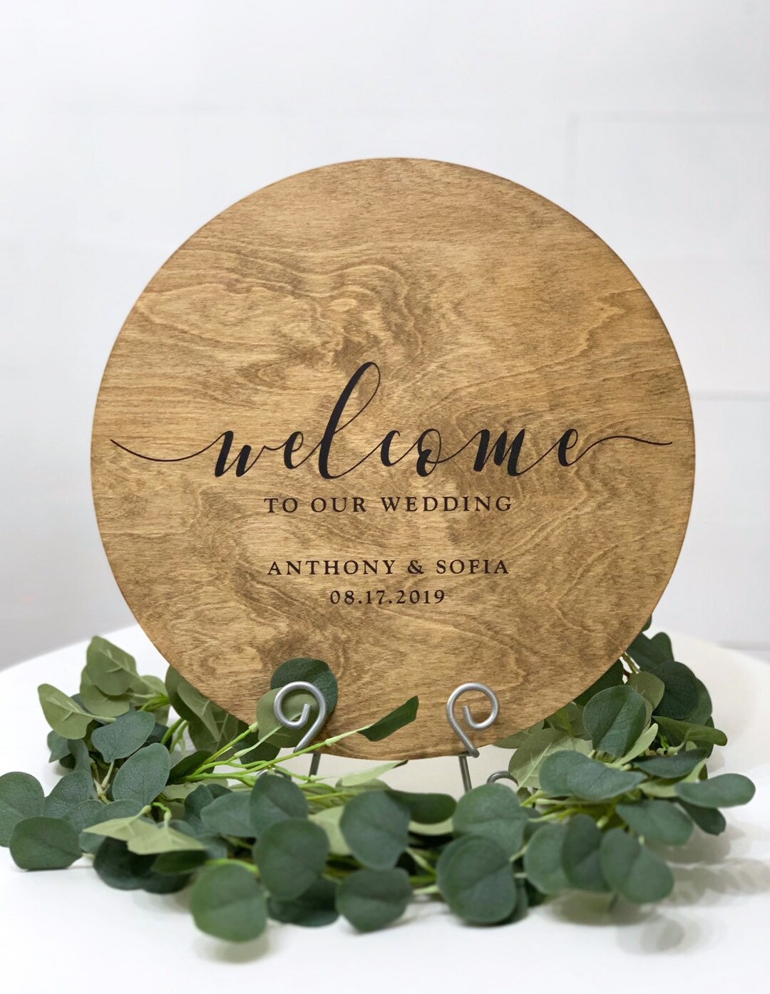 Wedding Welcome Sign, Round Custom Wood Wedding Sign, Circle Ceremony ...