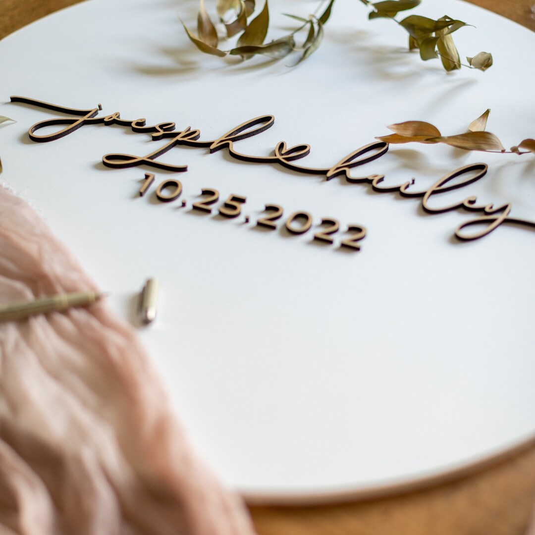 Circle Wood 3D Guest Book Sign, Round 3D Wedding Guest Book Alternative ...