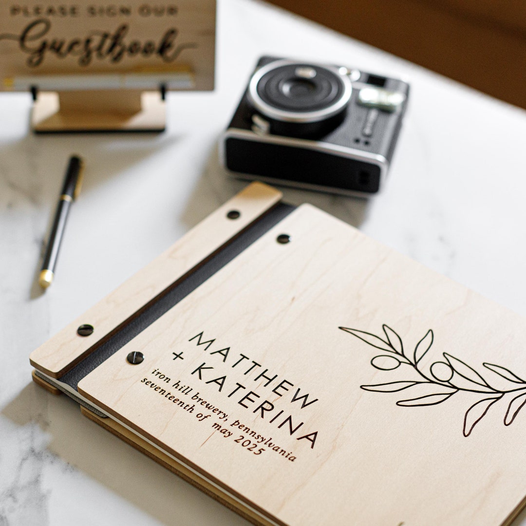 Wooden Wedding Guest Book, Personalized Wedding Guestbook, Photo Guest ...