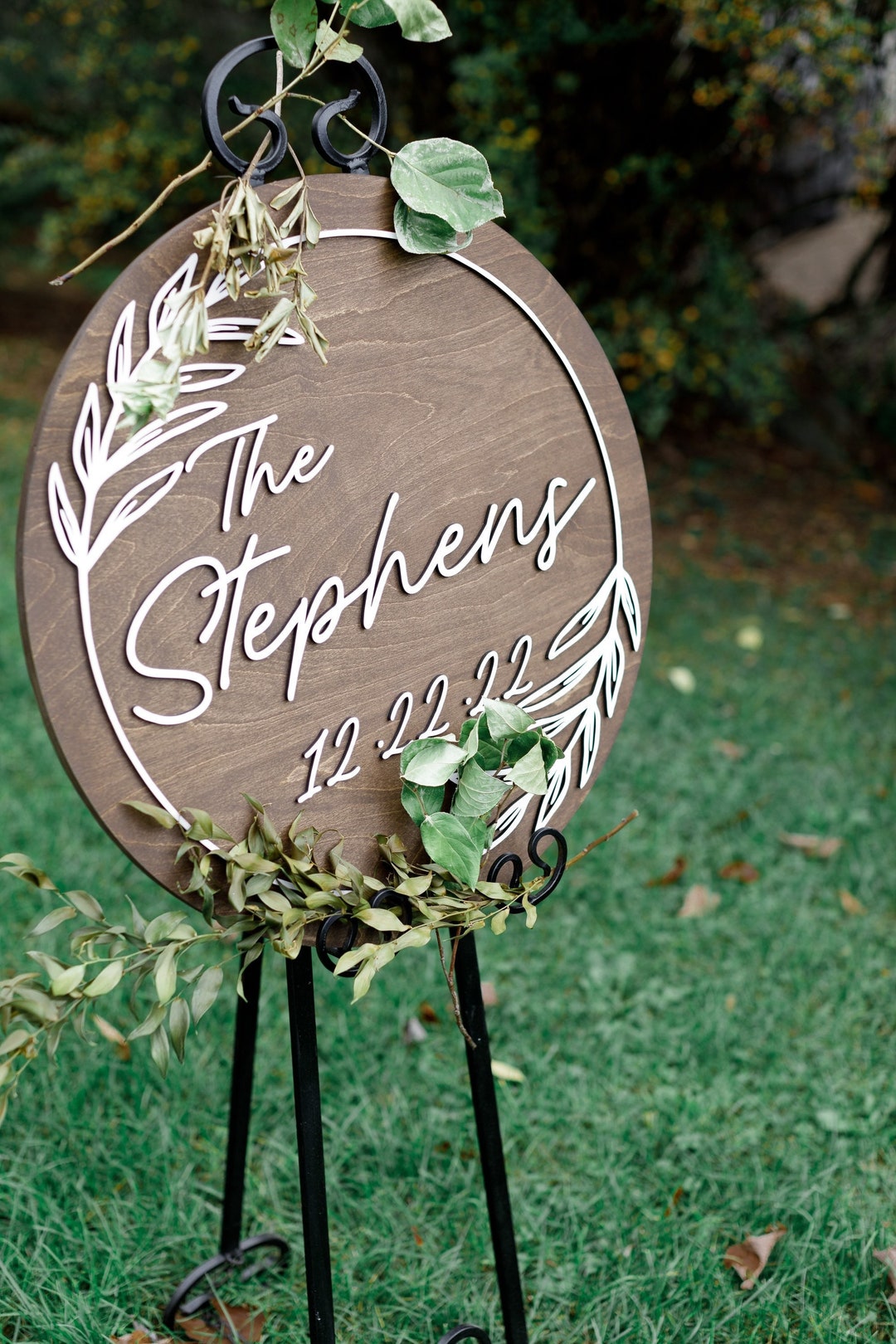 3D Circle Wedding Welcome Sign, Wooden Geometric Circle Wreath Custom ...