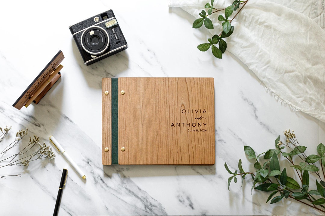 Custom Engraved Wedding Book, Wooden Wedding Guest Book, Personalized ...