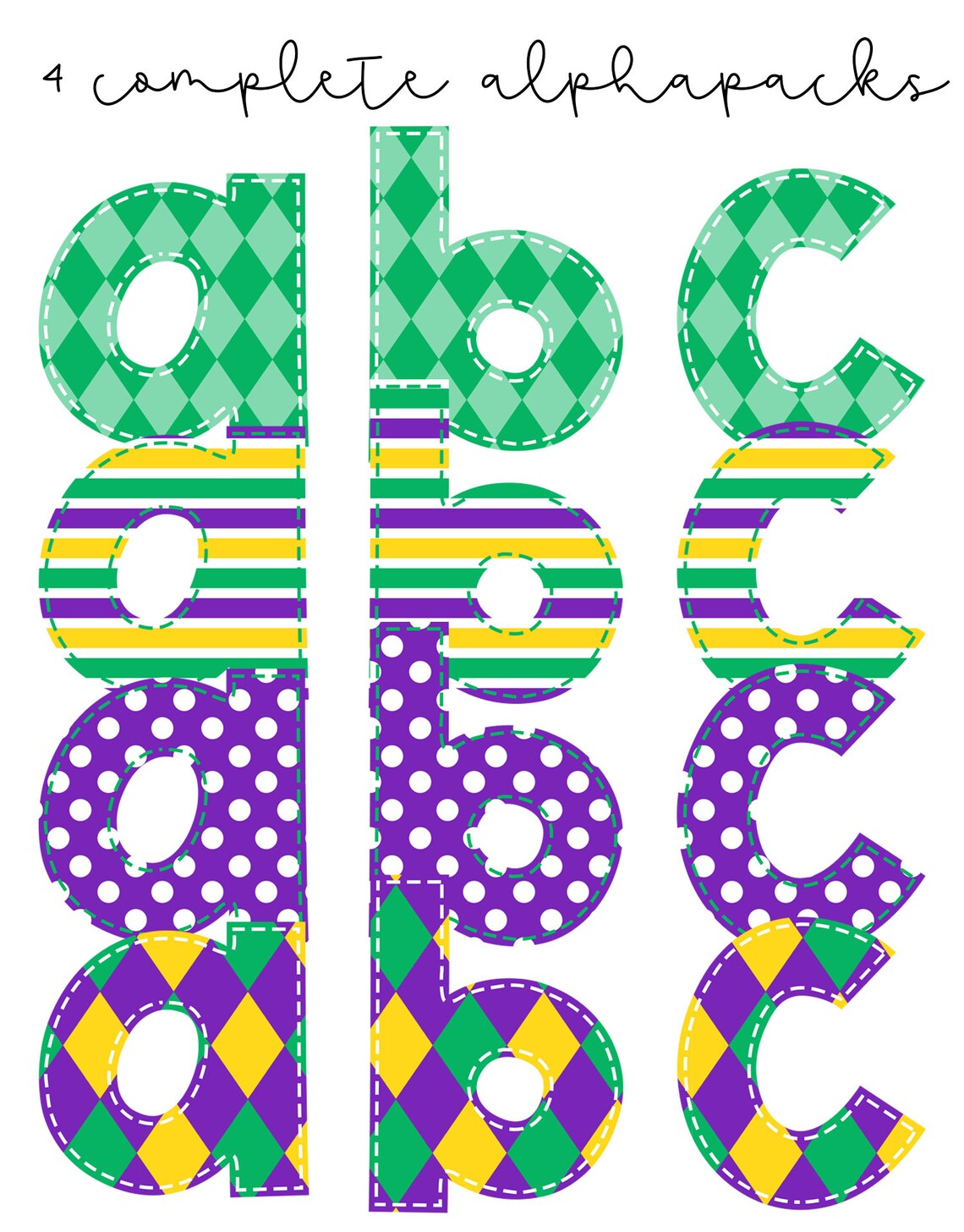 FOUR COMPLETE ALPHABETS Digital Mardi Gras Faux Applique - Etsy
