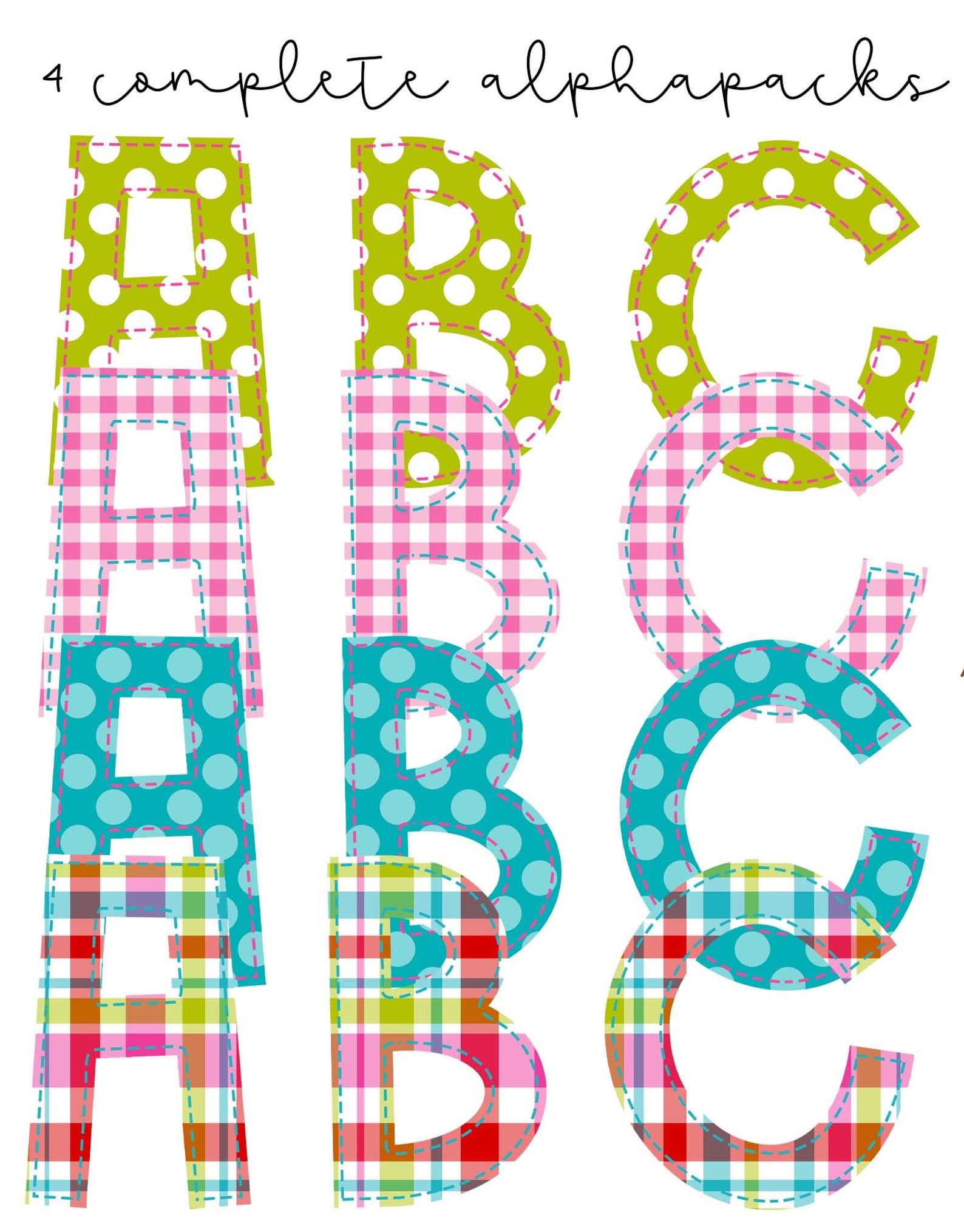 FOUR COMPLETE ALPHABETS Digital Spring Plaid Preppy Pattern - Etsy