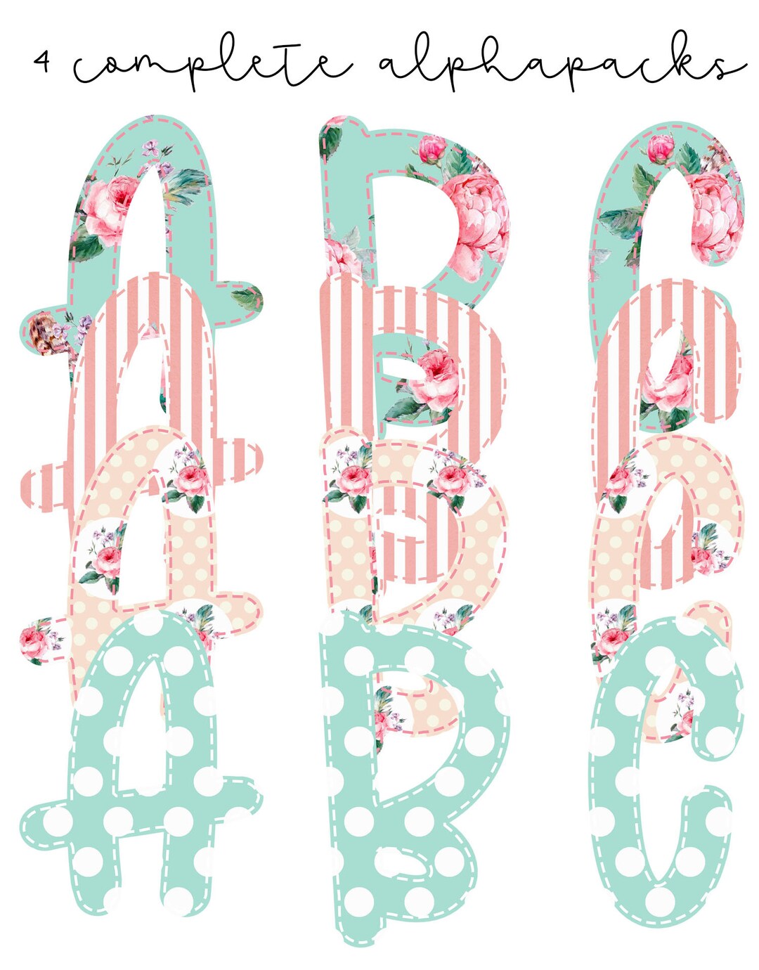 Watercolor PNG Flower Faux Applique Alphapack Alphabet Font Download ...