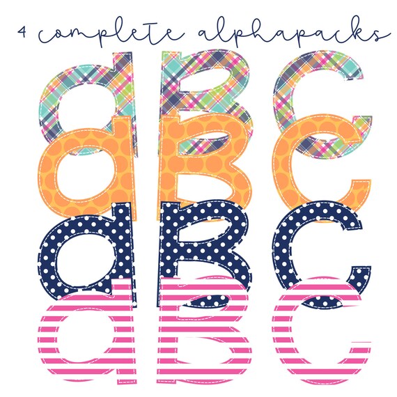 FOUR COMPLETE ALPHABETS Digital Plaid Preppy Pattern Patch | Etsy