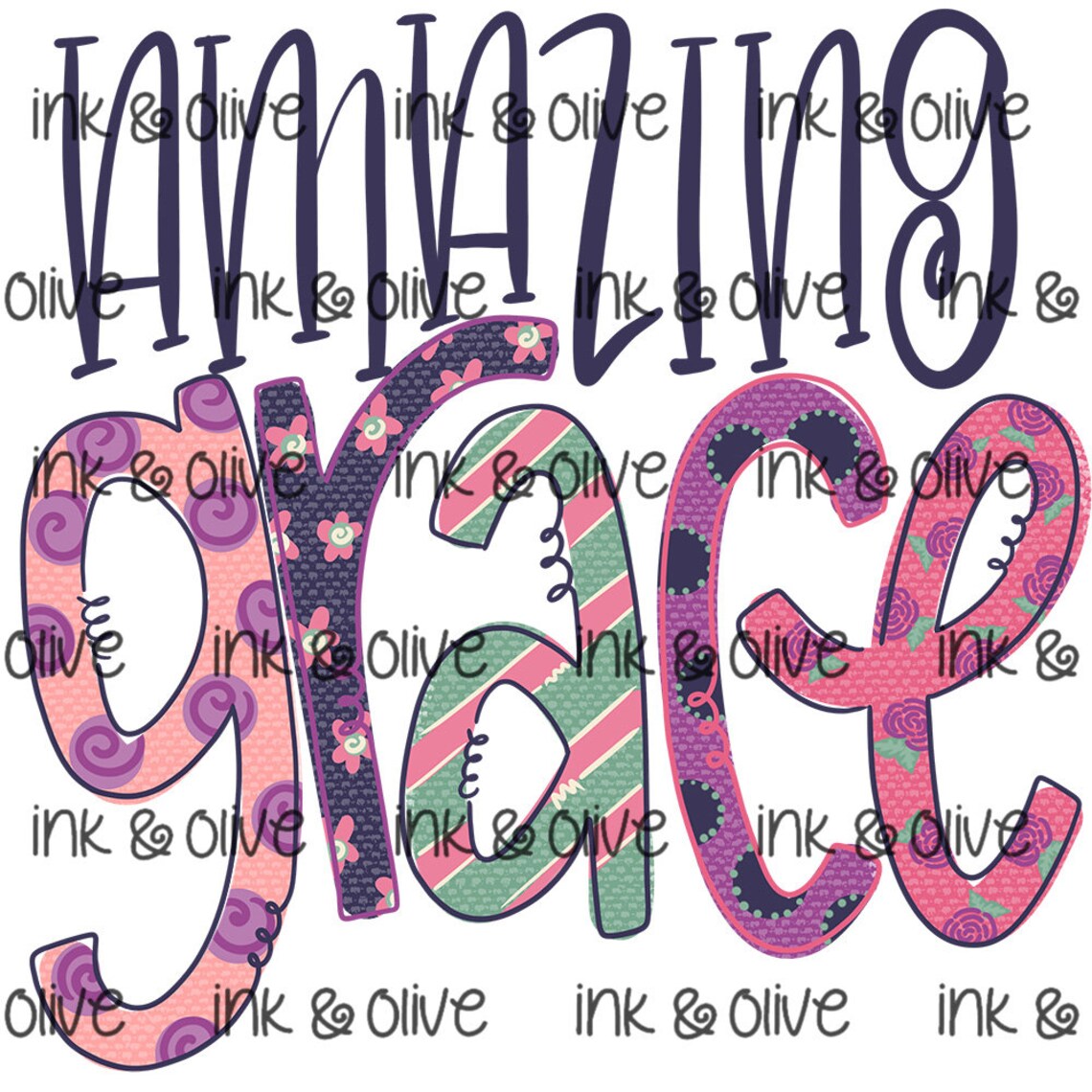 Watercolor PNG Hand Painted Amazing Grace Doodle Printable - Etsy