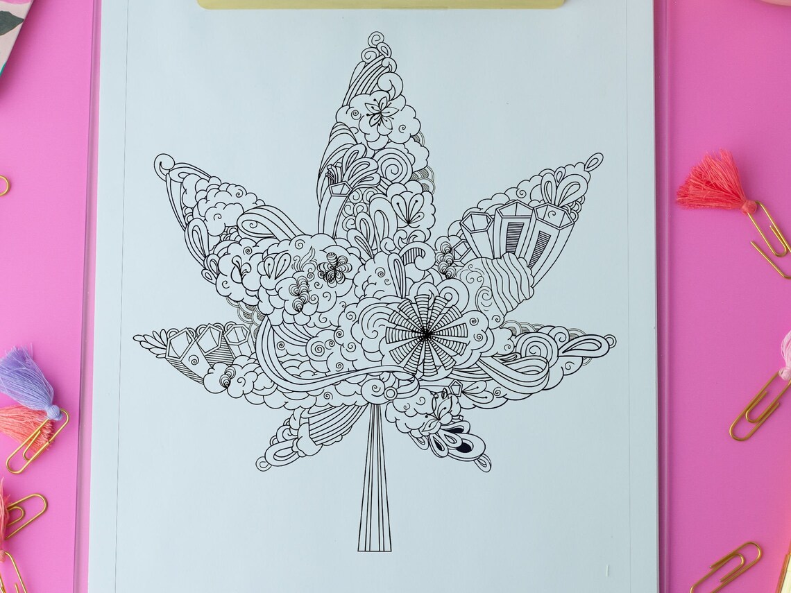 Cannabis Leaf Coloring Page Set - Etsy