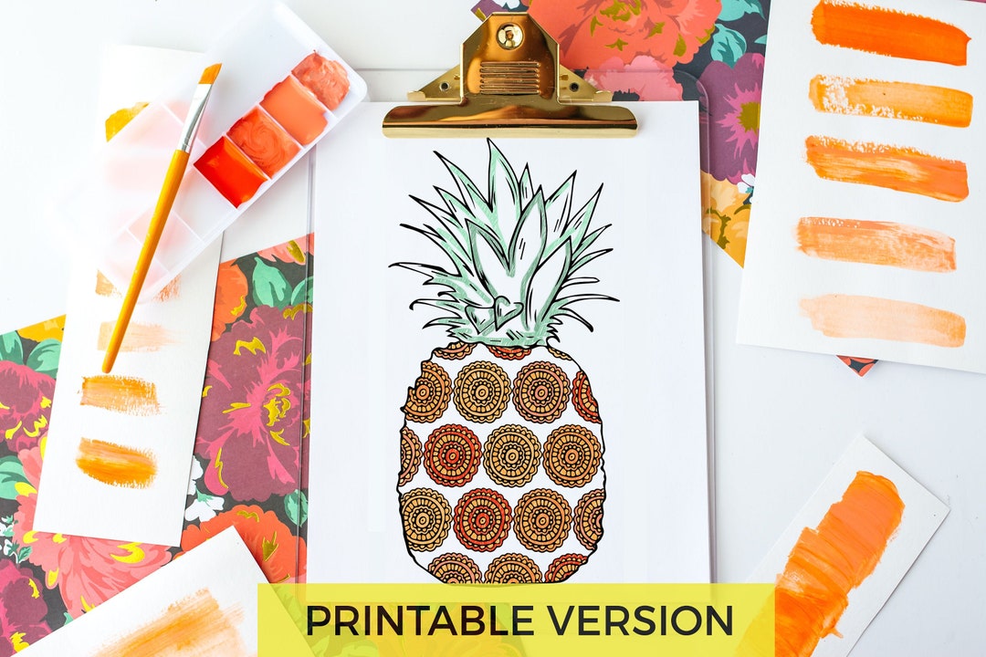 Pineapple Printable Coloring Poster Print | Coloring Activity for ...