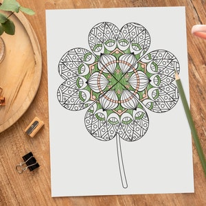 Four Leaf Clover Mandala Printable Coloring Page | Instant Download ...