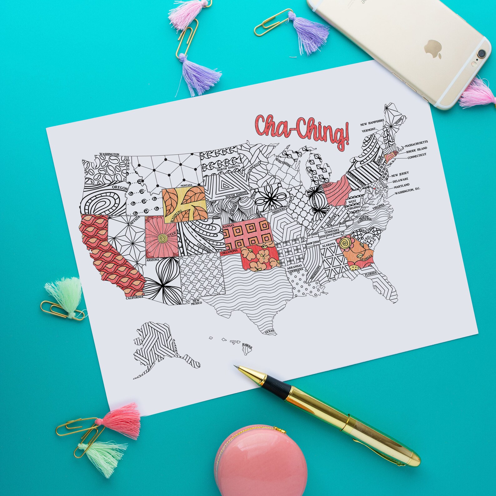 USA Map Sales Tracker Printable Coloring Page | Instant Download - Etsy