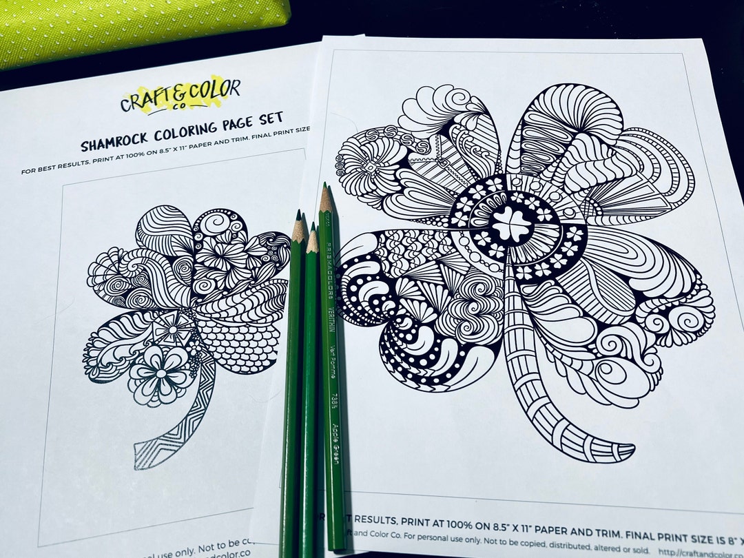 Set of Two Hand-drawn Zendoodle Shamrock Coloring Pages - Etsy