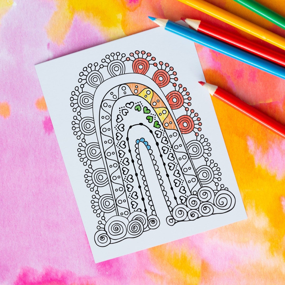 Rainbow Printable Coloring Postcards | Happy Mail | Color Your Own ...