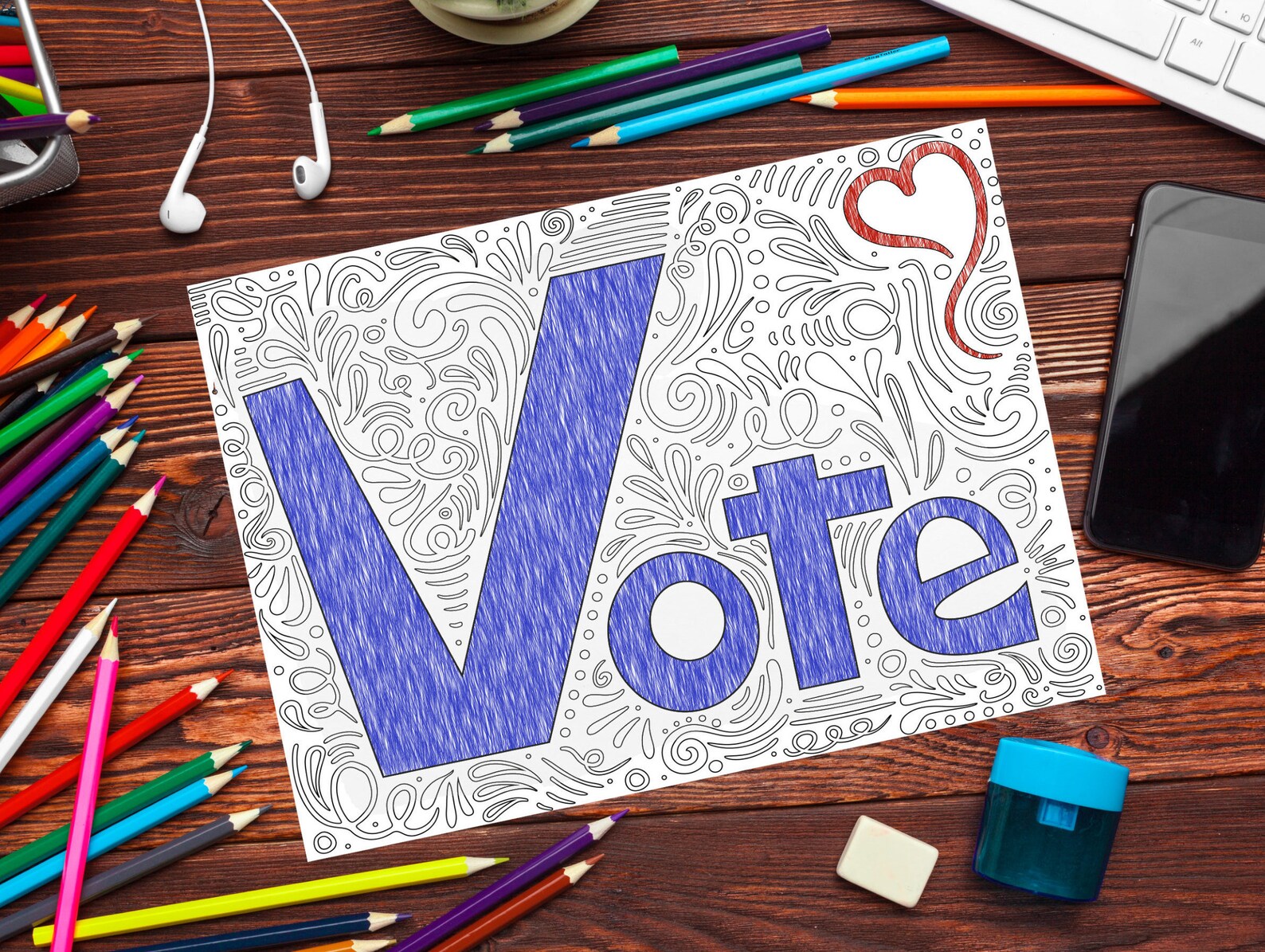 Vote Printable Coloring Page Digital Download With Bonus Vote Postcards ...