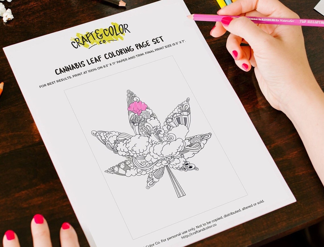 Cannabis Leaf Coloring Page Set - Etsy