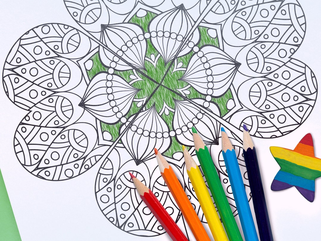 Four Leaf Clover Mandala Printable Coloring Page | Instant Download ...