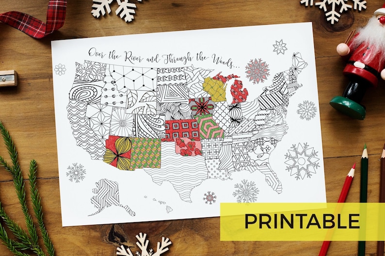 Map of the USA Printable Coloring Page | Holiday Road Trip Travel ...