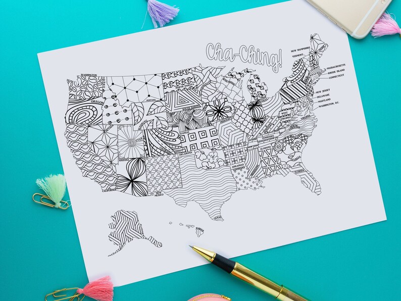 USA Map Sales Tracker Printable Coloring Page | Instant Download - Etsy