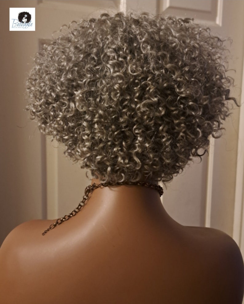 Salt & Pepper Jerry Curl Length Short Human Hair Wigs for Black Women ...