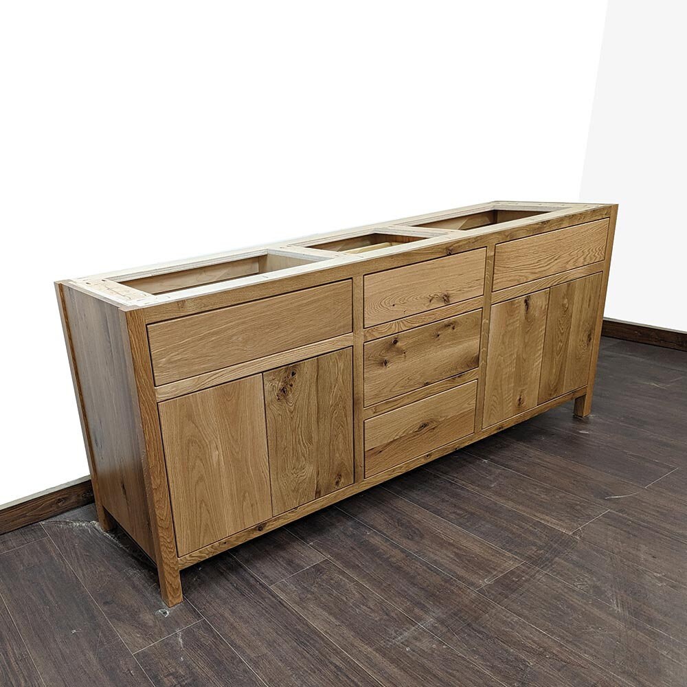 72" Rustic White Oak Bathroom Vanity | Double Sink | Three Drawer ...
