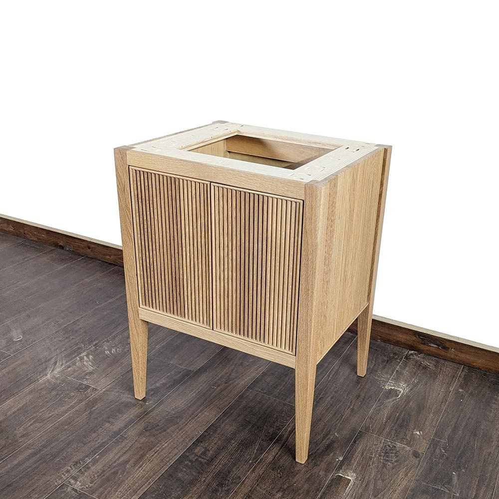 24 Reeded White Oak Bathroom Vanity Two Door Single Sink Real Hardwood ...