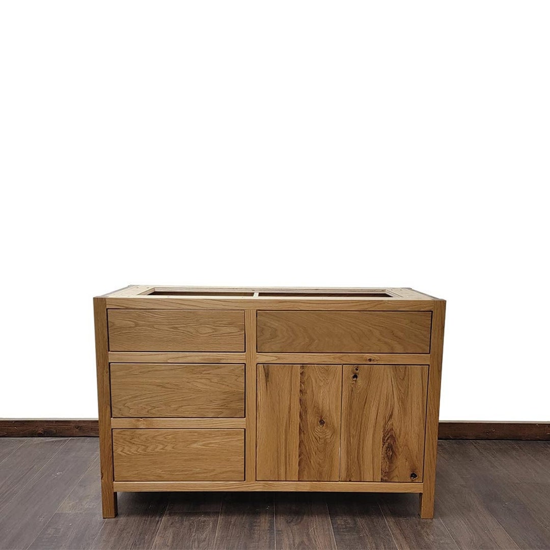 60" Rustic White Oak Bathroom Vanity | Three Drawer | Single Sink ...